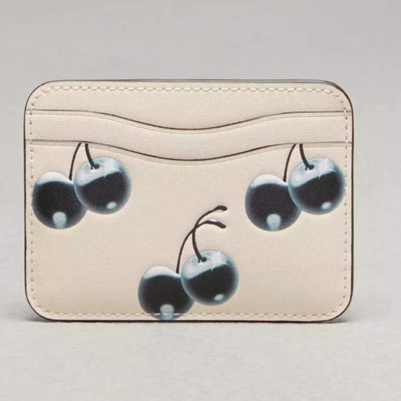 Coach | Bags | Coach Wavy Card Case In Coachtopia Leather With Cherry Print Black | Poshmark